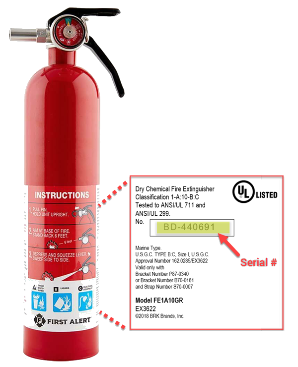 Find the Model #, Serial #, or Manufacture Date for a Fire Extinguisher